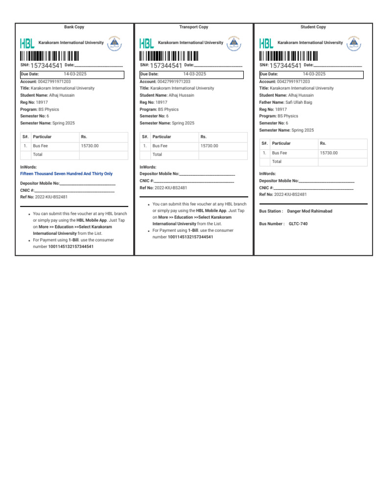 Fee Voucher - Alhaj Hussain - KIU LMS | PDF | Payments | Money