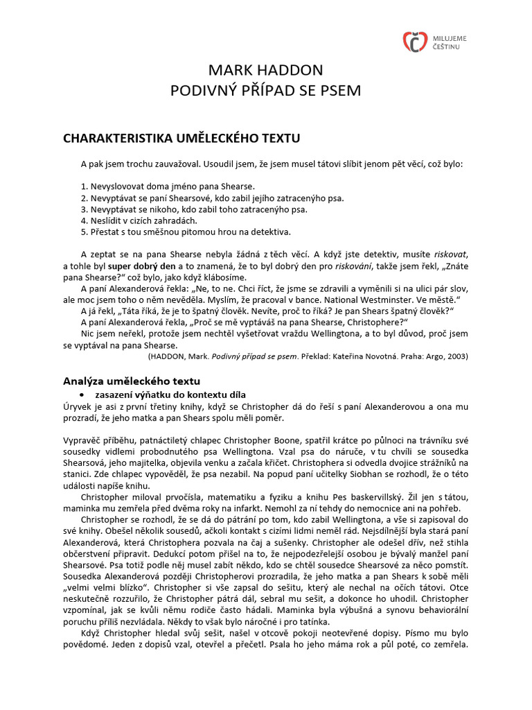 Mark Haddon Podivny Pripad Se Psem | PDF