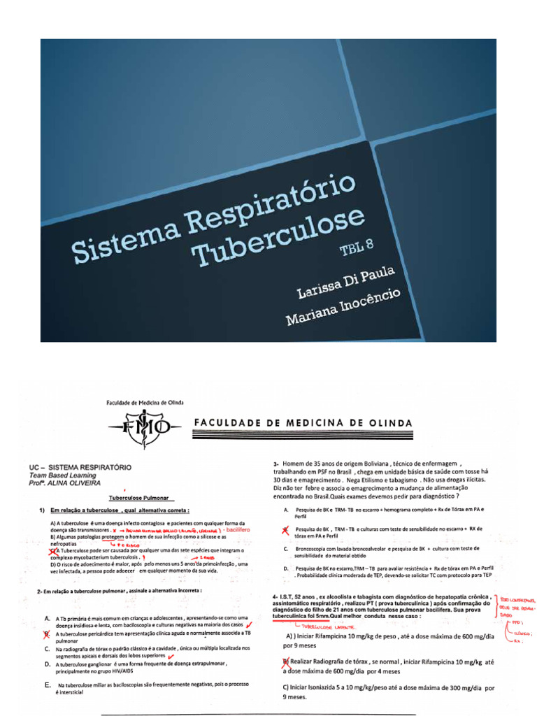 Slide TBL 12 - Tuberculose | PDF | Tuberculose | Imunologia