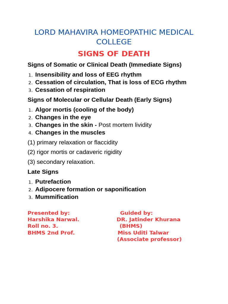 Signs of Death: Clinical and Cellular | PDF