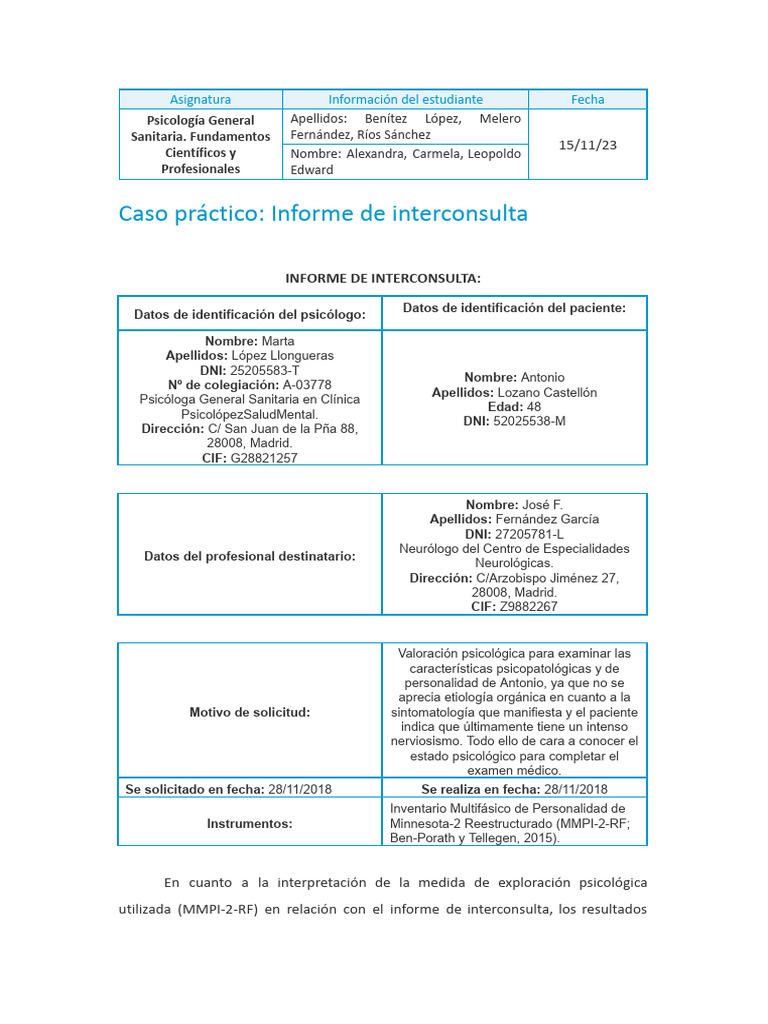 Informe de Interconsulta | PDF