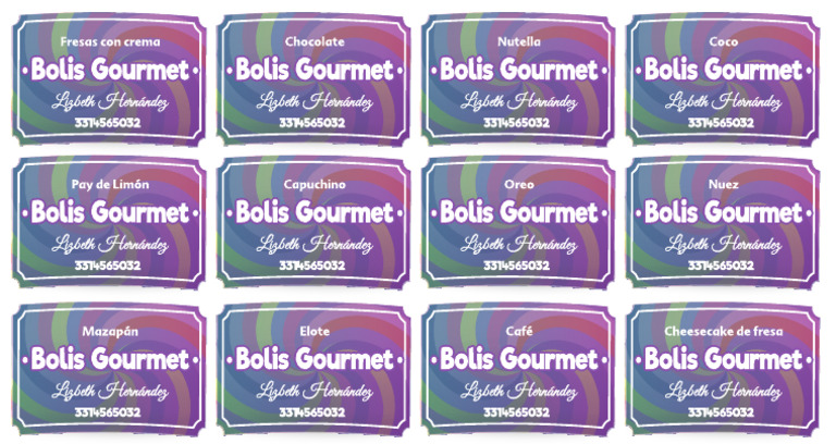 Planilla Etiquetas Gourmet Bolis | PDF