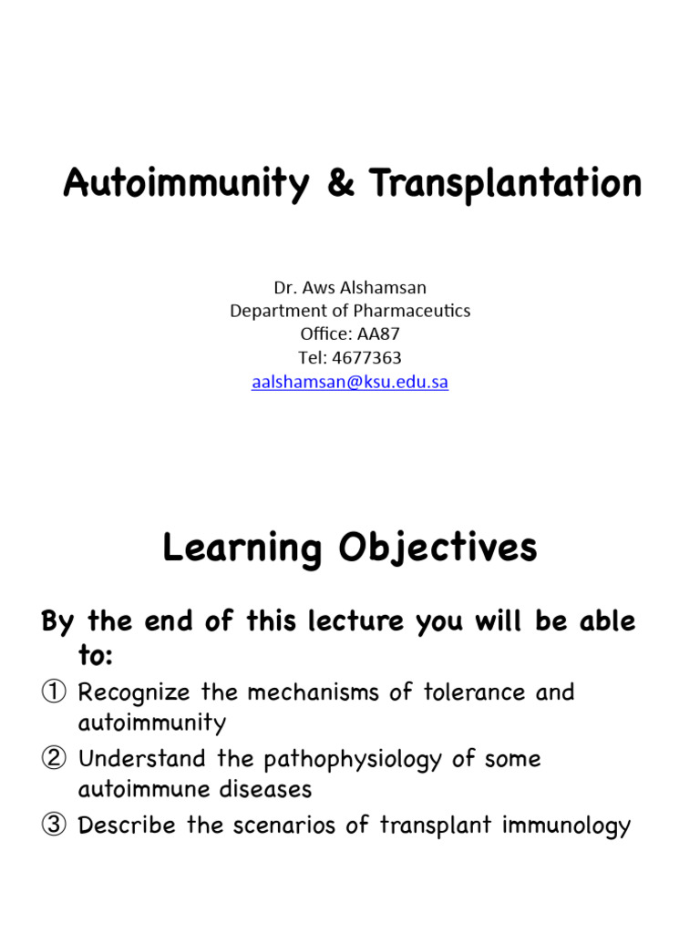 autoimmunity_and_transplantation | PDF | Immune Tolerance | Transplant Rejection