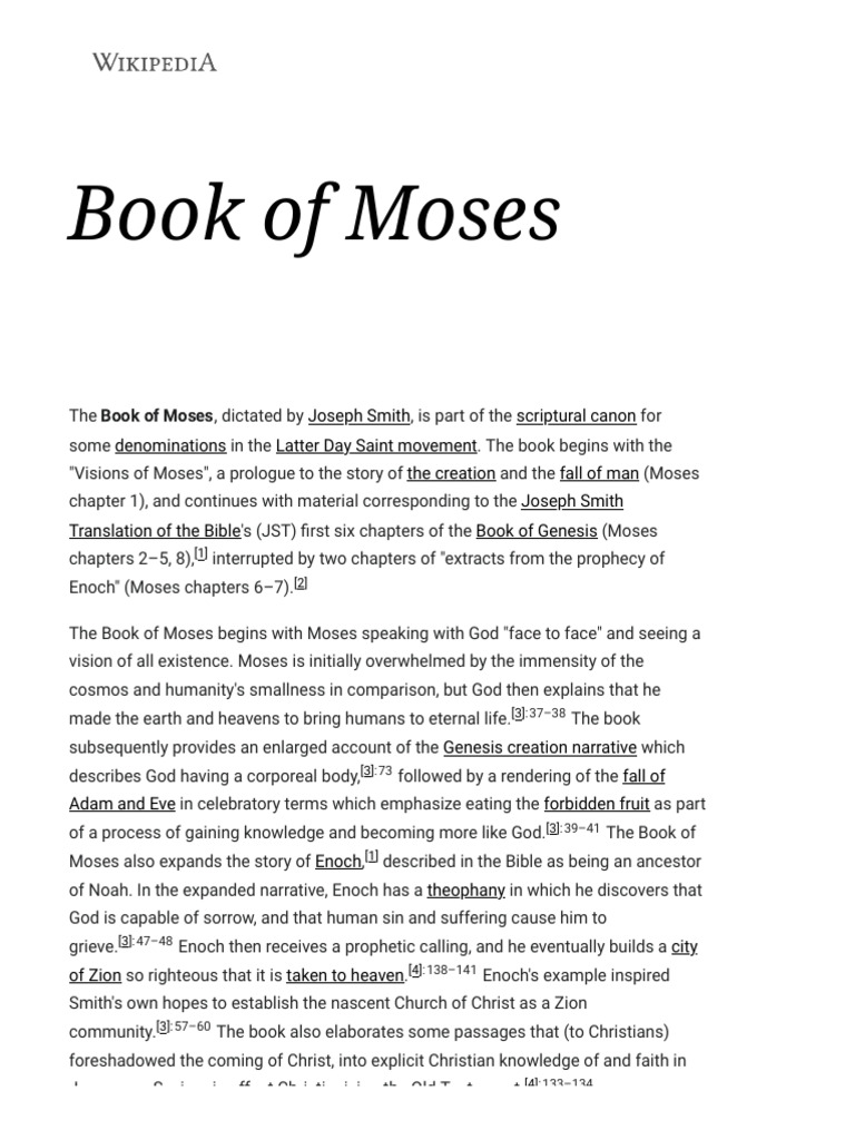 Book of Moses - Wikipedia | PDF | Religious Belief And Doctrine | Latter Day Saint Movement