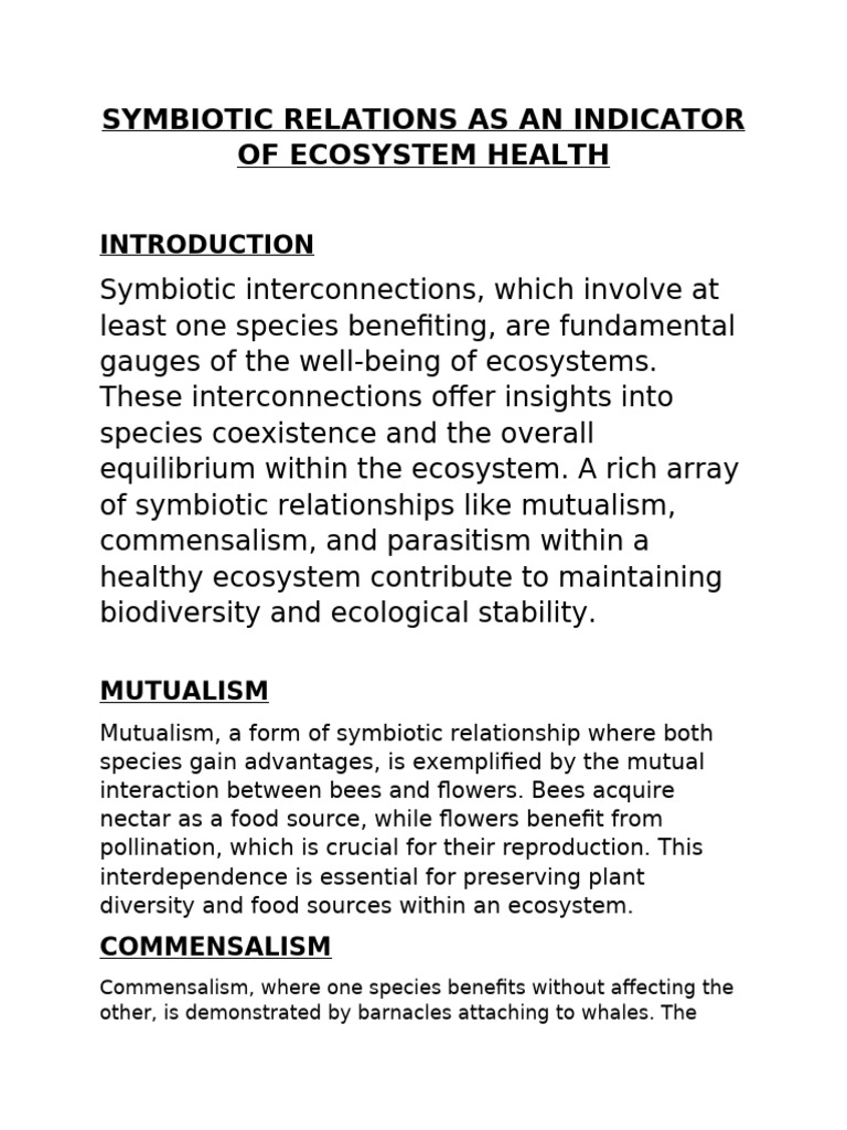 Symbiotic Relations As An Indicator of Ecosystem Health | PDF