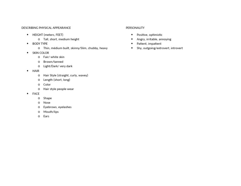 Describing Physical Appearance and Personality | PDF