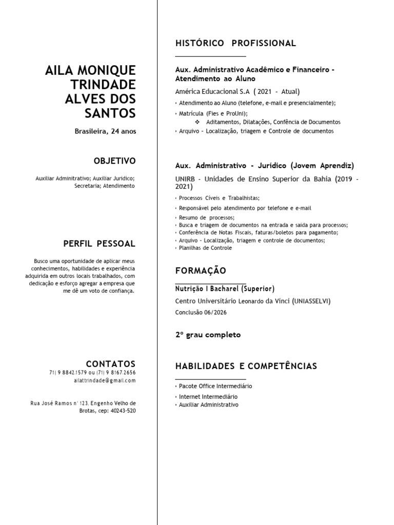 Currículo - Aila Monique Trindade A Santos (Editado) | PDF