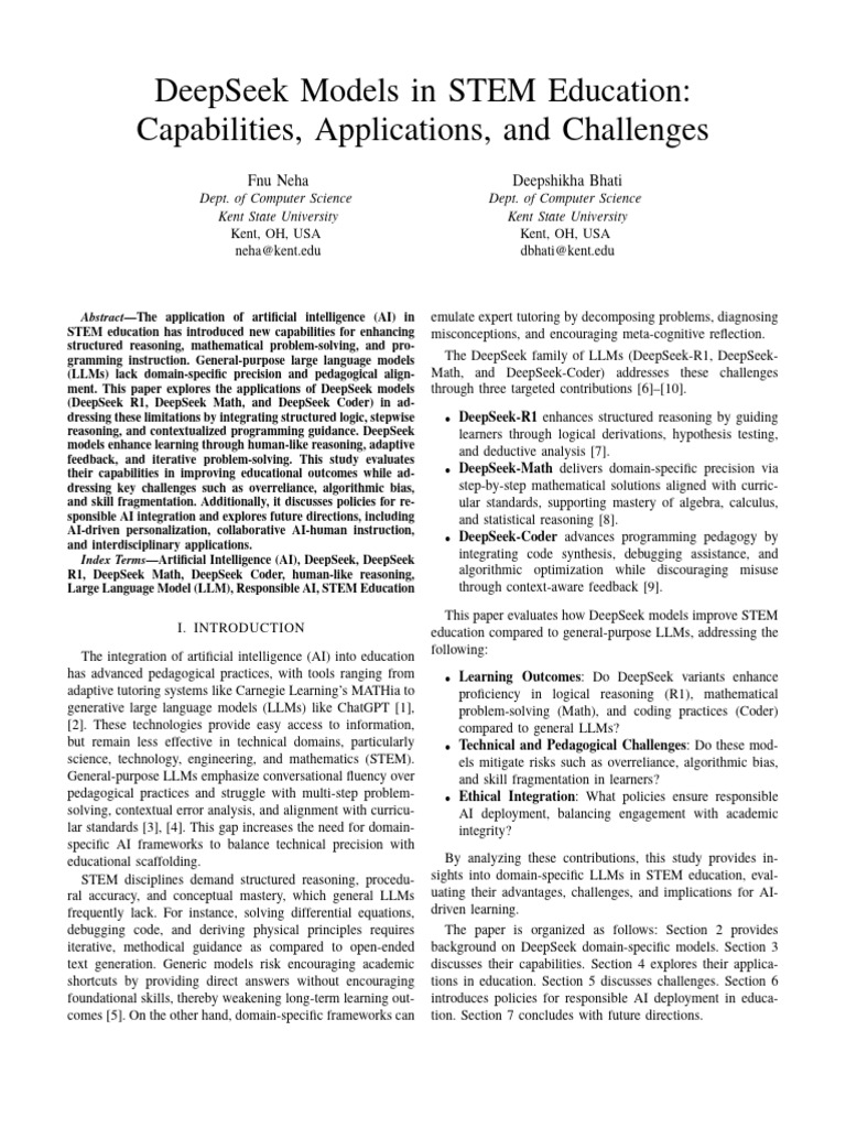 DeepSeek Models in STEM Education: Capabilities, Applications, and Challenges | PDF | Artificial ...