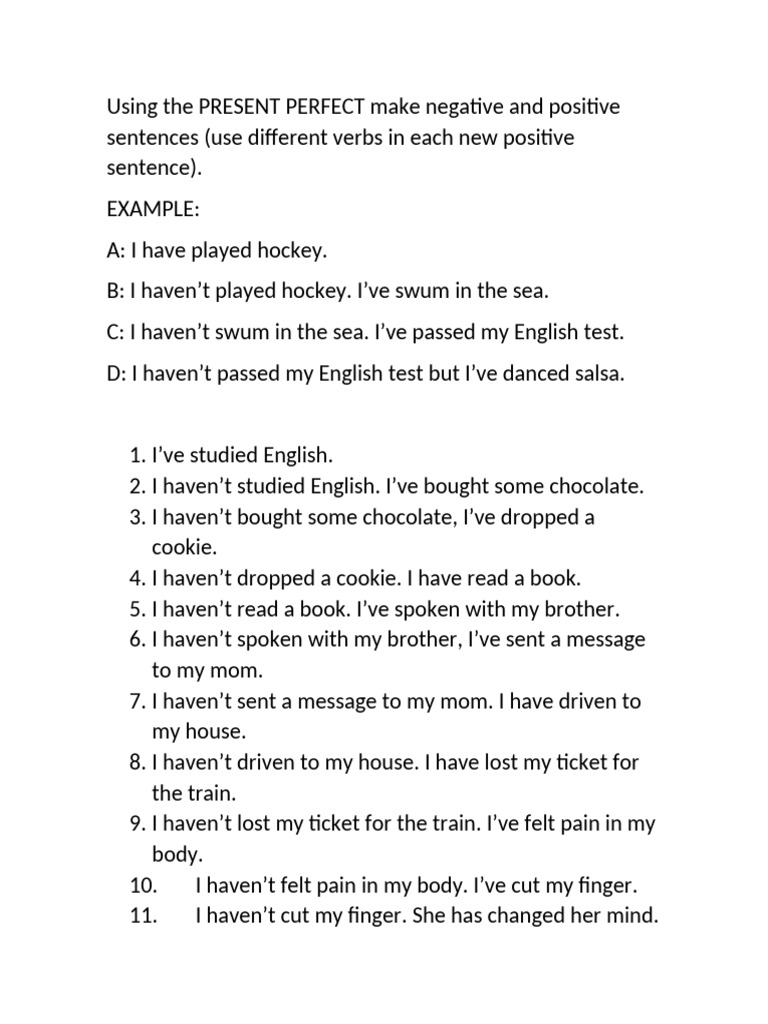 Using the PRESENT PERFECT make negative and positive sentences | PDF ...