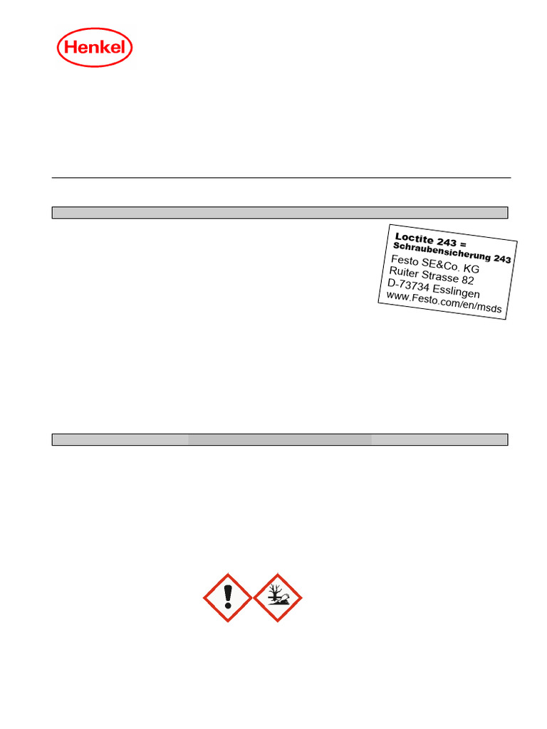 Ficha de Seguridad Loctite 243 | PDF