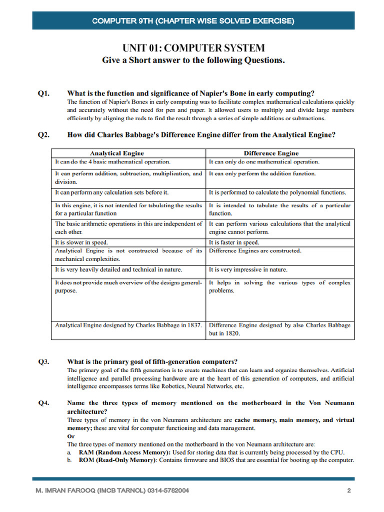 COMPUTER 9TH CHAPTER WISE EXCERCISE New (COMPLETE) | PDF