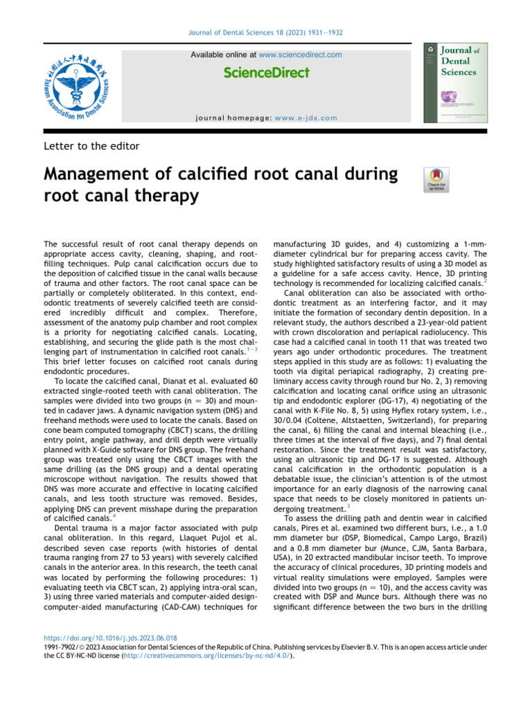 Management of Calcified Root Canal During Root Can | PDF | Dentistry | Dentistry Branches