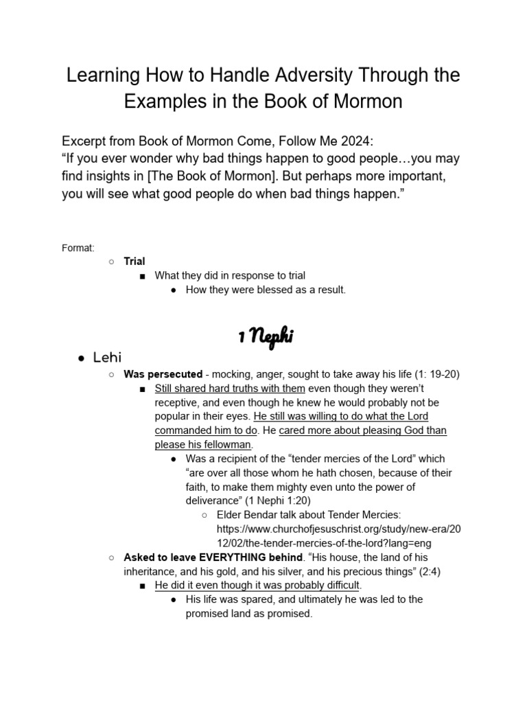 Learning From Adversity in The Book of Mormon | PDF