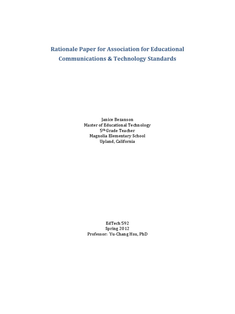 Rationale Paper For Association For Educational Communications ...
