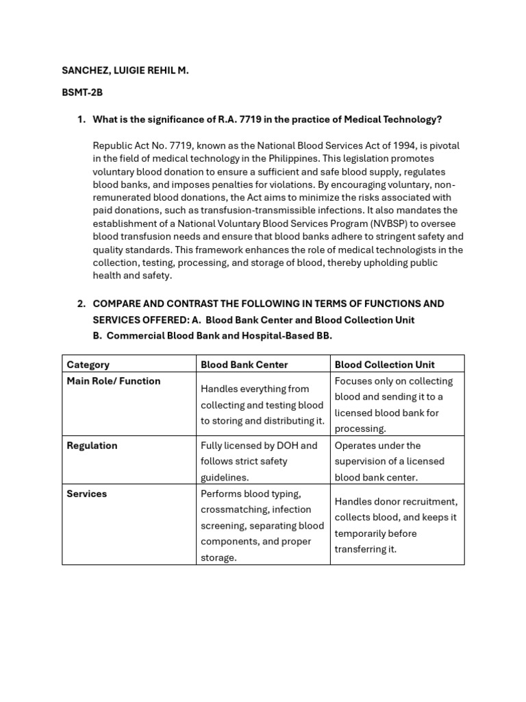 Importance of R.A. 7719 in Medical Tech | PDF | Blood Donation | Blood ...
