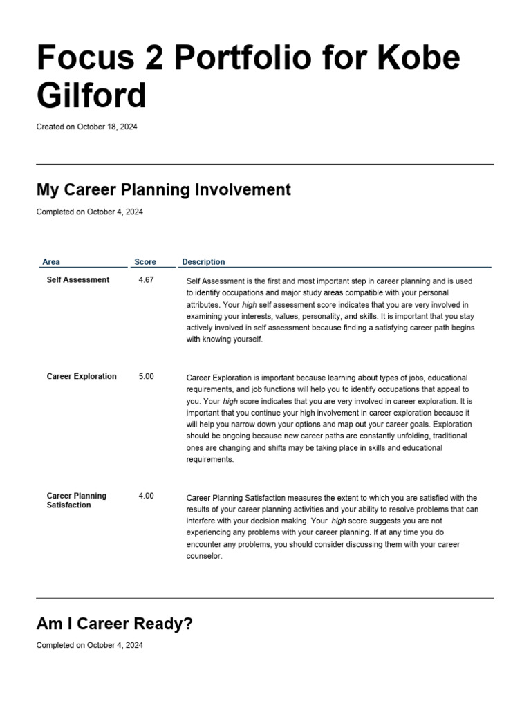 Career Planning Portfolio for Kobe Gilford | PDF | Communication ...