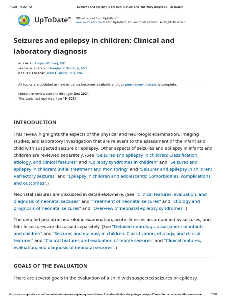 Seizures and Epilepsy in Children Clinical and Laboratory Diagnosis ...