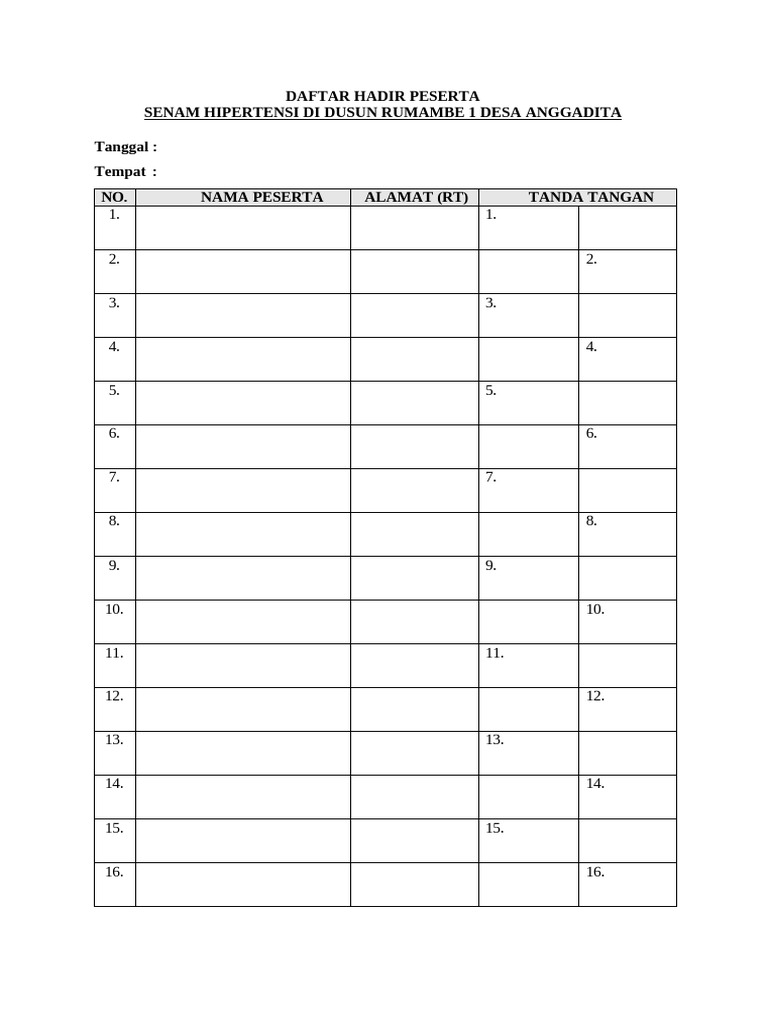 DAFTAR HADIR PESERTA IMPLEMENTASI | PDF
