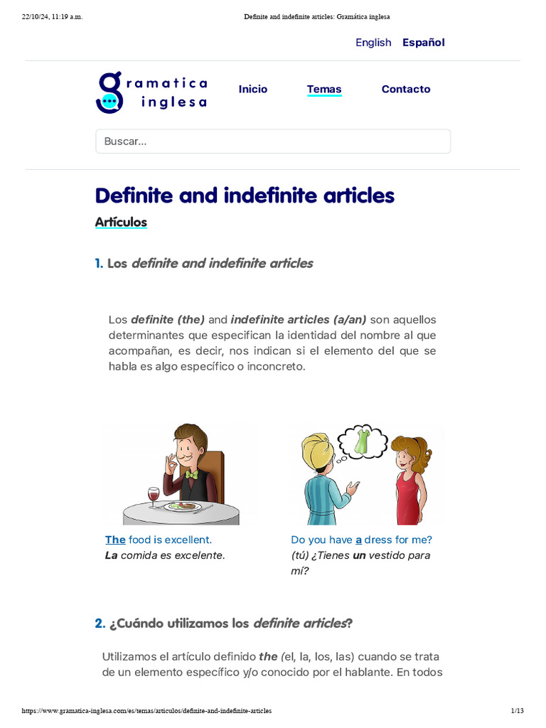 Artículos Definidos e Indefinidos en Inglés | PDF | Gramática inglesa ...