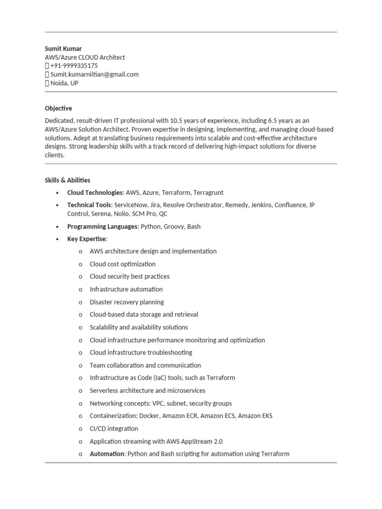 Sumit Kumar_Solution Architect (1) | PDF | Cloud Computing | Microsoft Azure