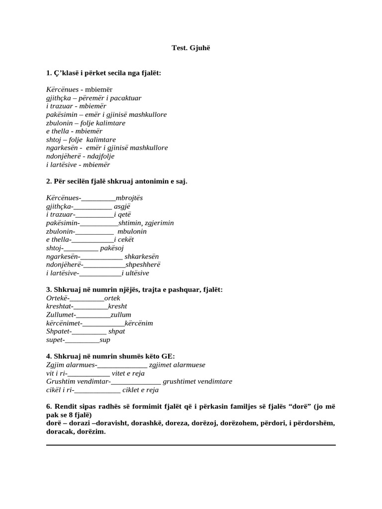 Test Gjuhe Morfologji Me Alternativa Pdf
