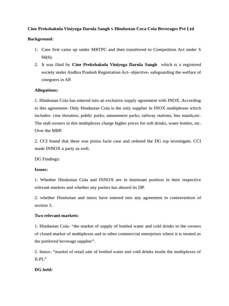 Cine Prekshakula Viniyoga Darula Sangh V Hindustan Coca Cola Beverages ...