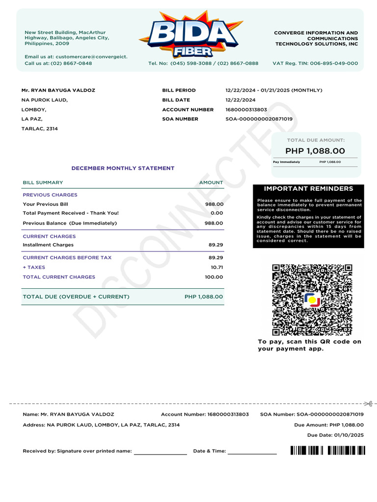 December 2024 Bill Statement Summary | PDF | Payments