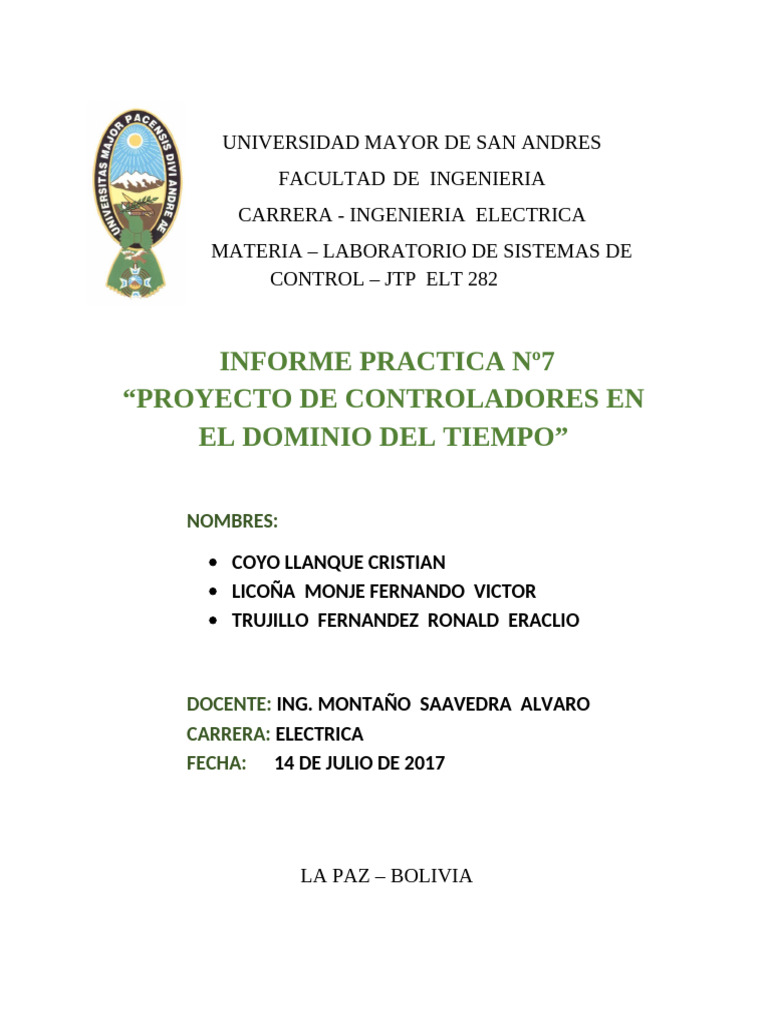 Informe 7 Control | PDF | Ingeniería de control | Matemáticas