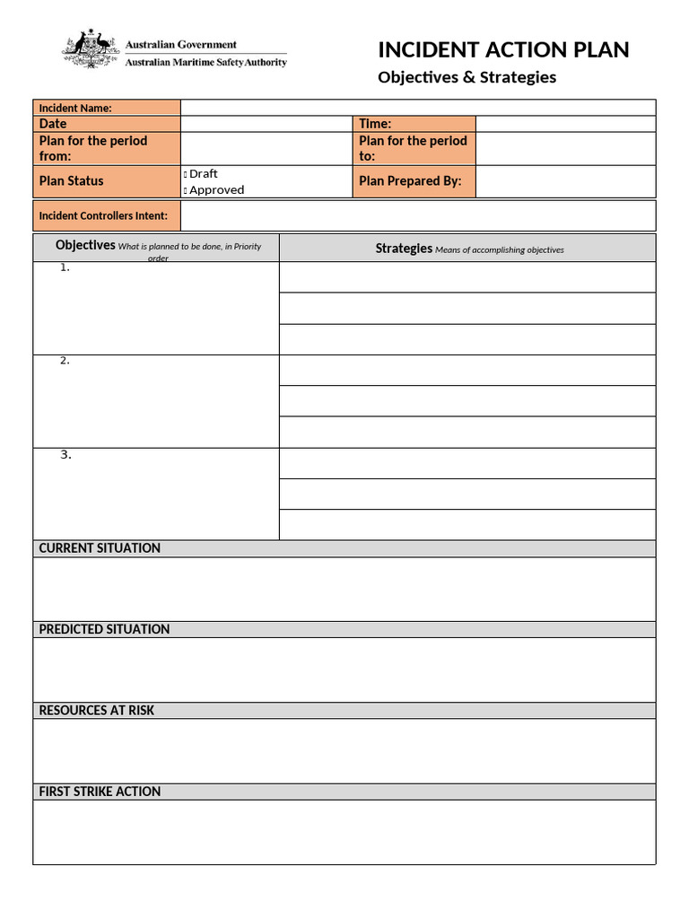 Incident Action Plan Template - (First Shift) | PDF