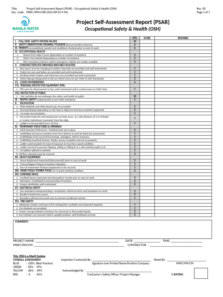 Form - Project Self-Assessment Report (PSAR) OHS | PDF | Occupational ...