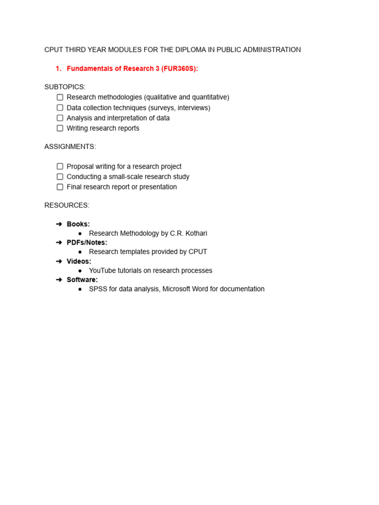 CPUT 3rd YEAR MODULES FOR THE (D) PUBLIC ADMINISTRATION | PDF ...