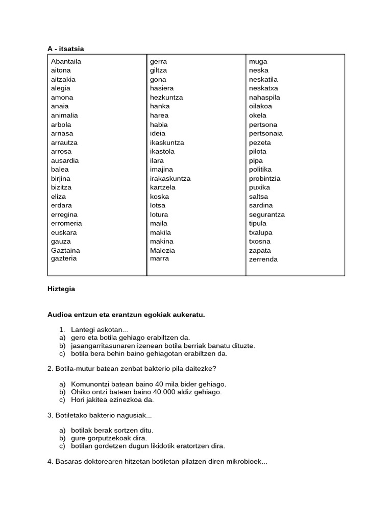Euskera Ariketak | PDF