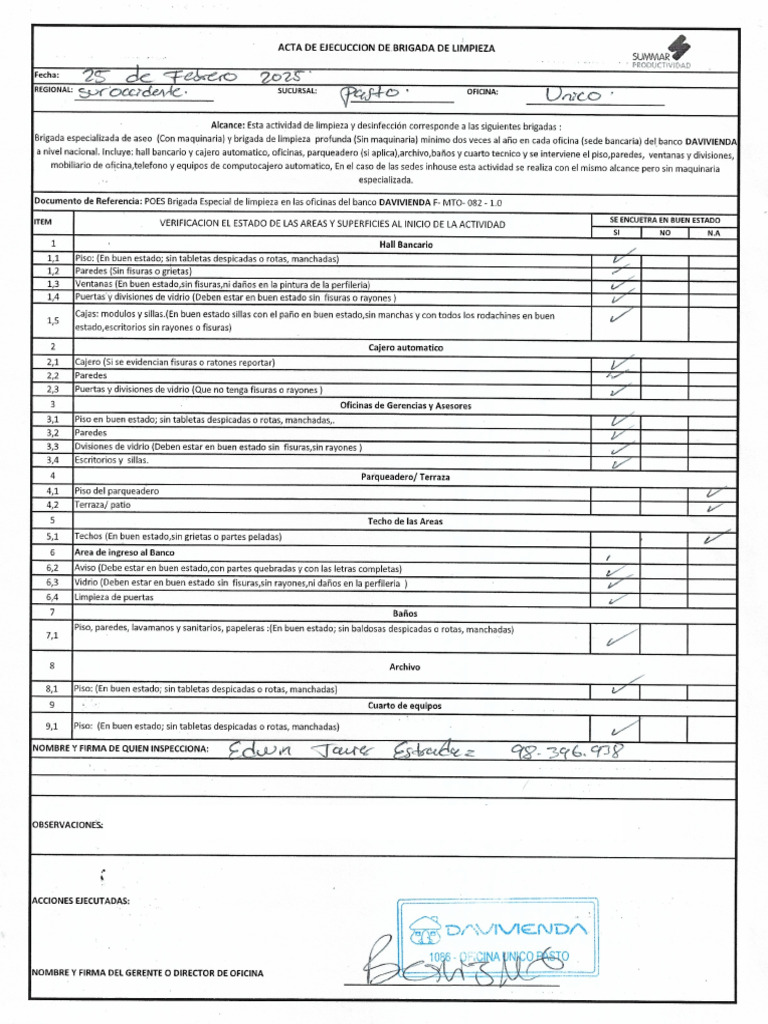 Acta de Ejecucion y Entrega Unico | PDF