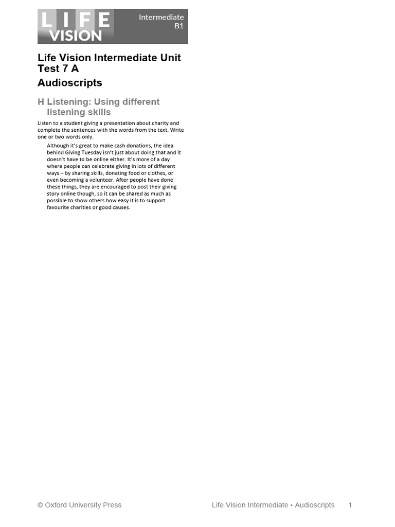 Life Vision Int Unit 7A Audioscript | PDF