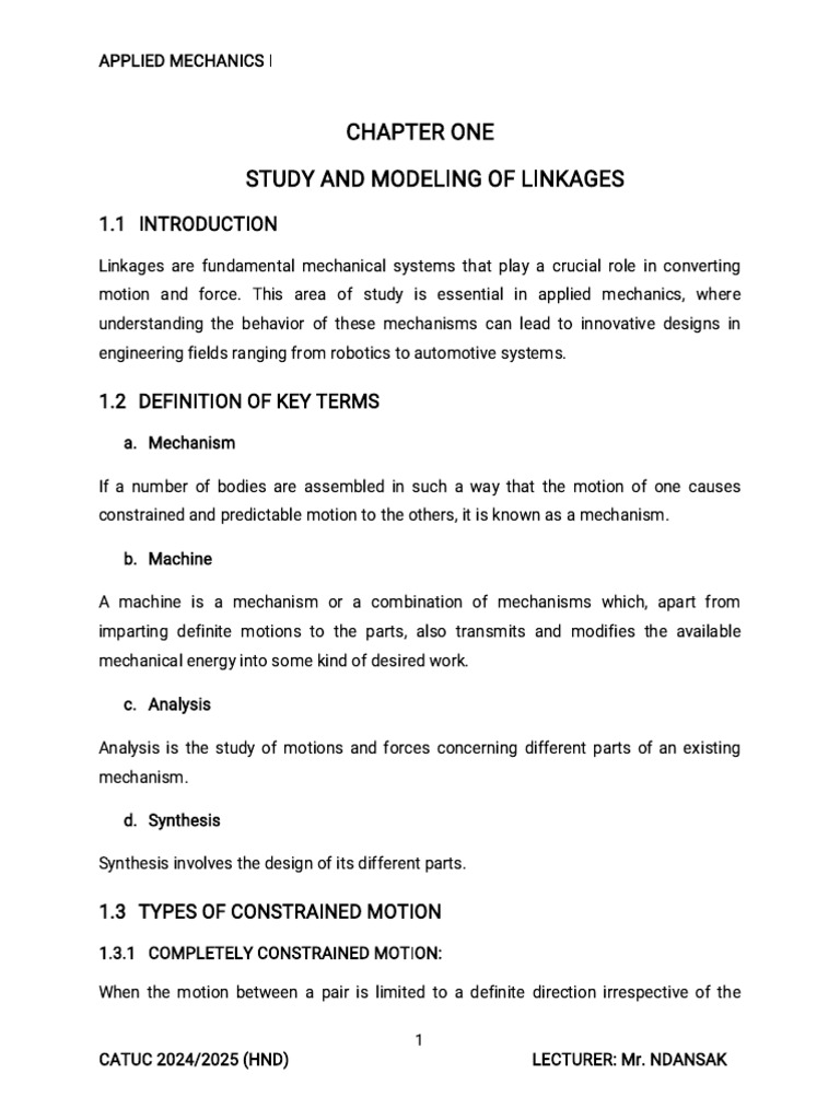 Linkages and Motion in Applied Mechanics | PDF | Kinematics | Rotation