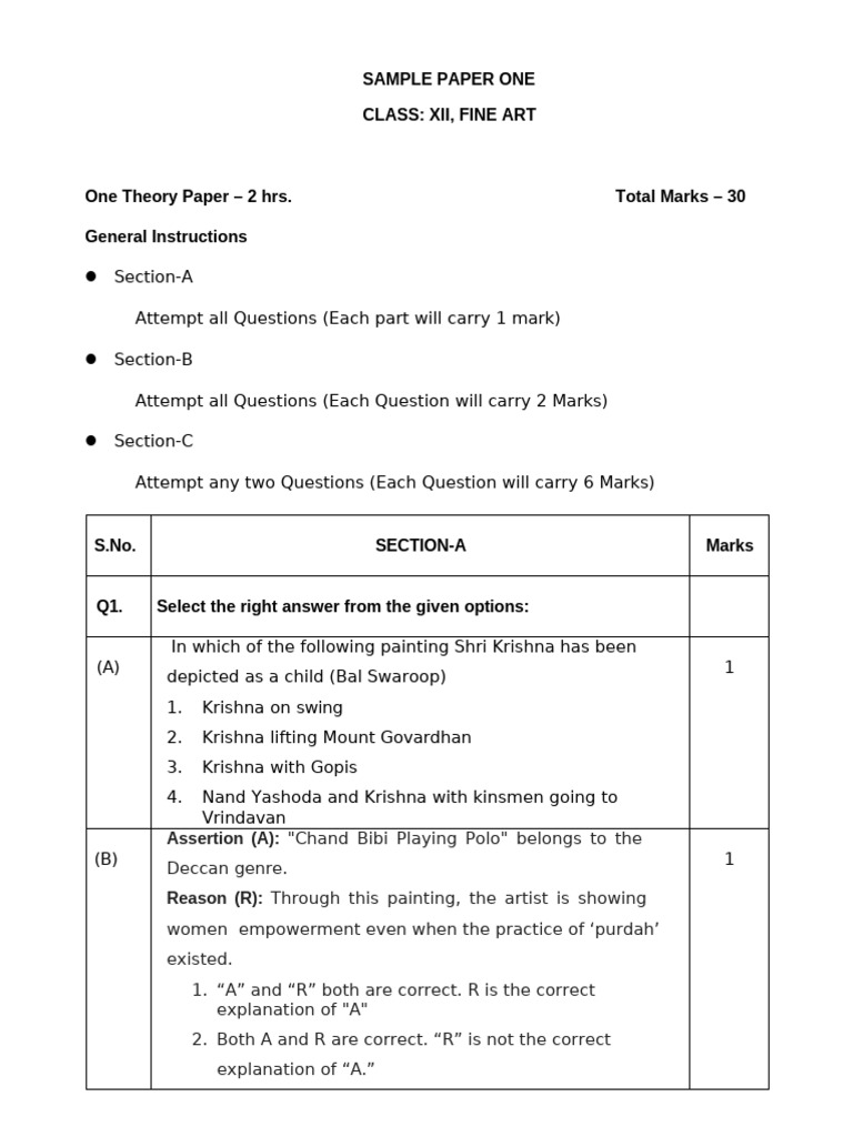 Sample Paper One 2024-25 | PDF | Paintings