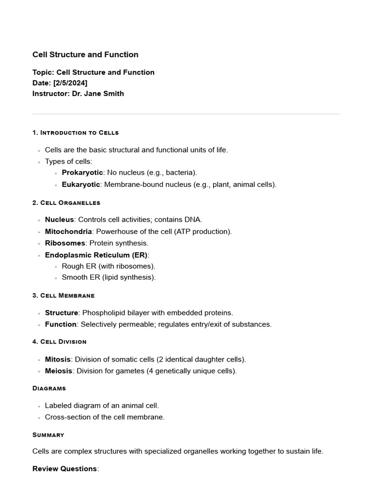 Understanding Cell Structure and Function | PDF | Cell (Biology ...