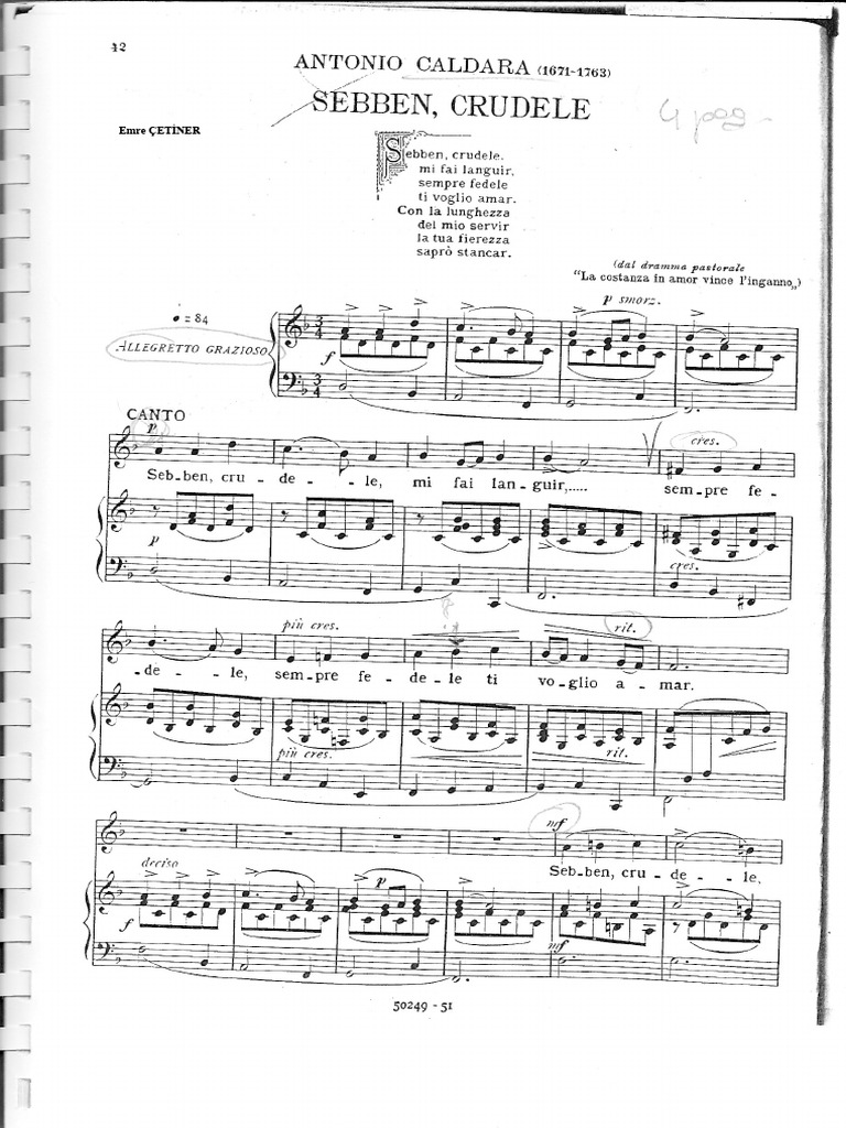 (Antonio Caldara) Sebben Crudele | PDF