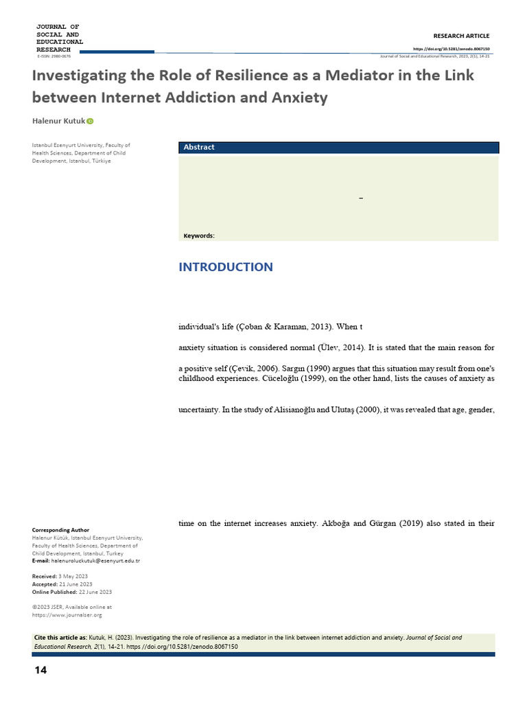 Investigating the Role of Resilience as a Mediator in the Link | PDF | Psychological Resilience ...
