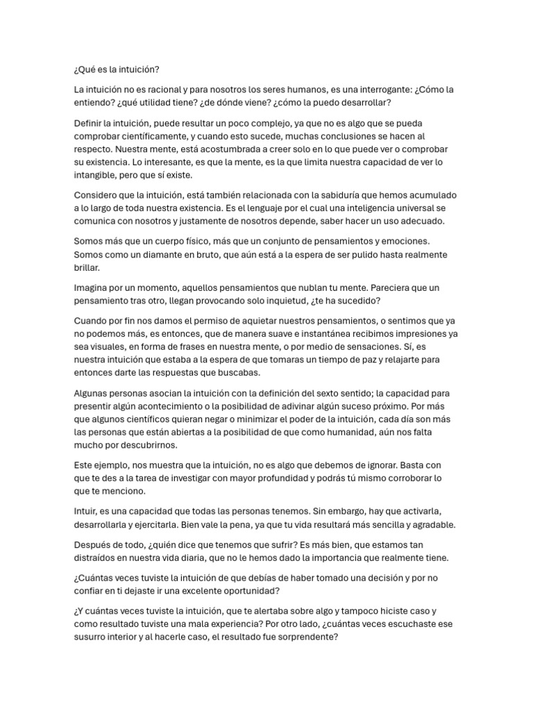 Definición y desarrollo de la intuición | PDF | Pensamiento | Intuición