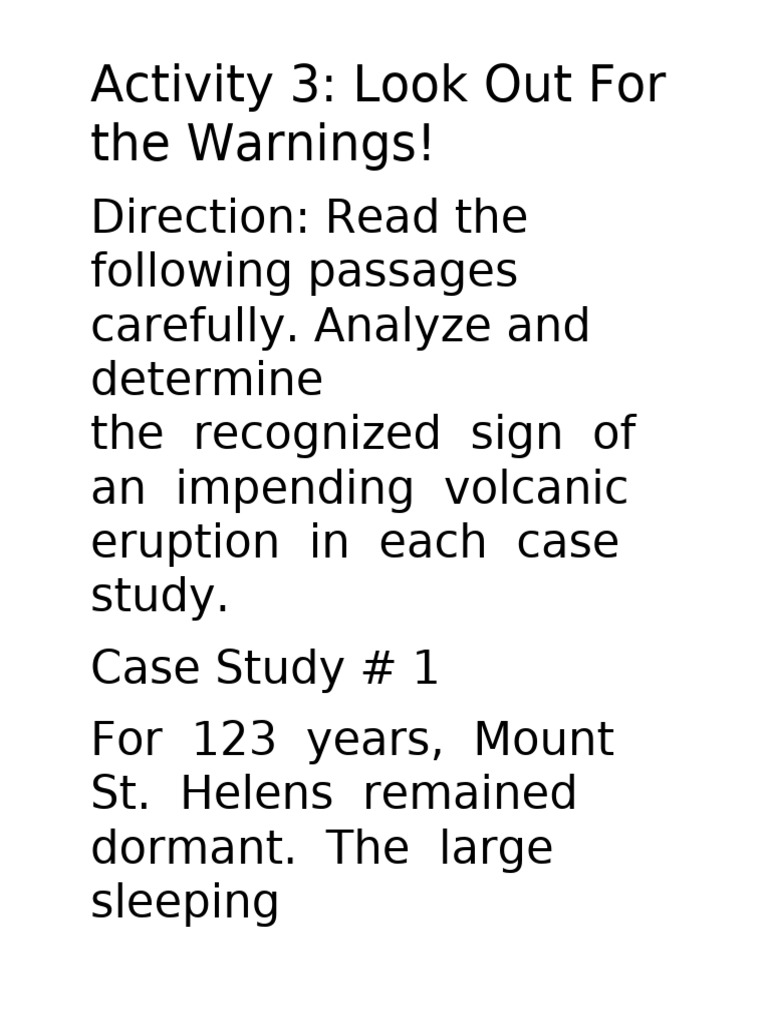 Activity About Volcanic Signs of Volcanic Eruption | PDF | Volcano ...