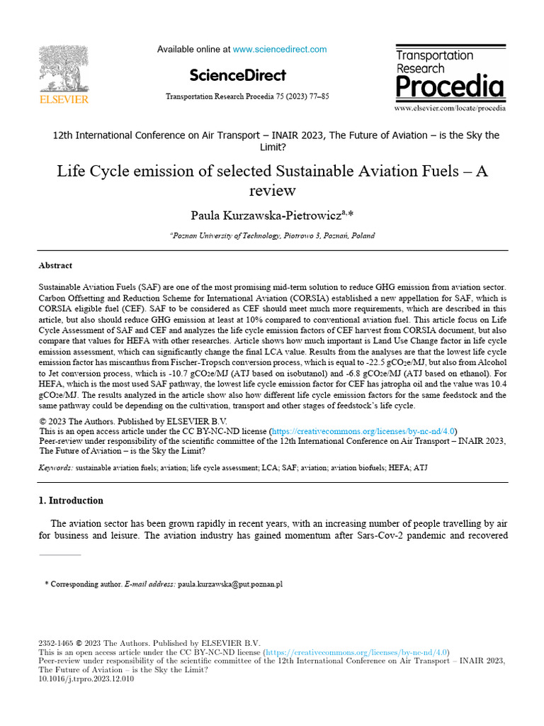 Life Cycle Emissions of Sustainable Aviation Fuels | PDF | Life Cycle ...