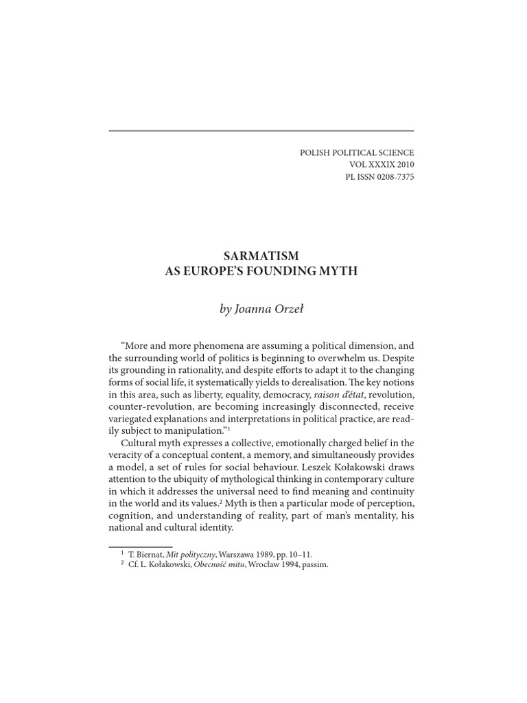 Sarmatism as Europes Founding Myth | PDF