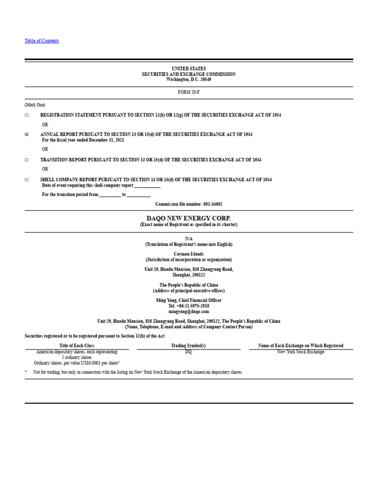 Daqo New Energy Corp_20-F of FY 2021 AS FILED | PDF | Photovoltaics ...