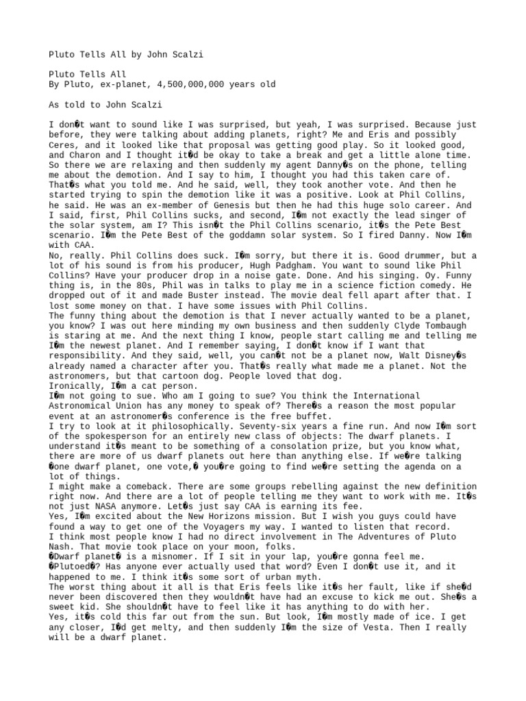 Scalzi, John - Pluto Tells All | PDF | Planets | Planets In Astrology