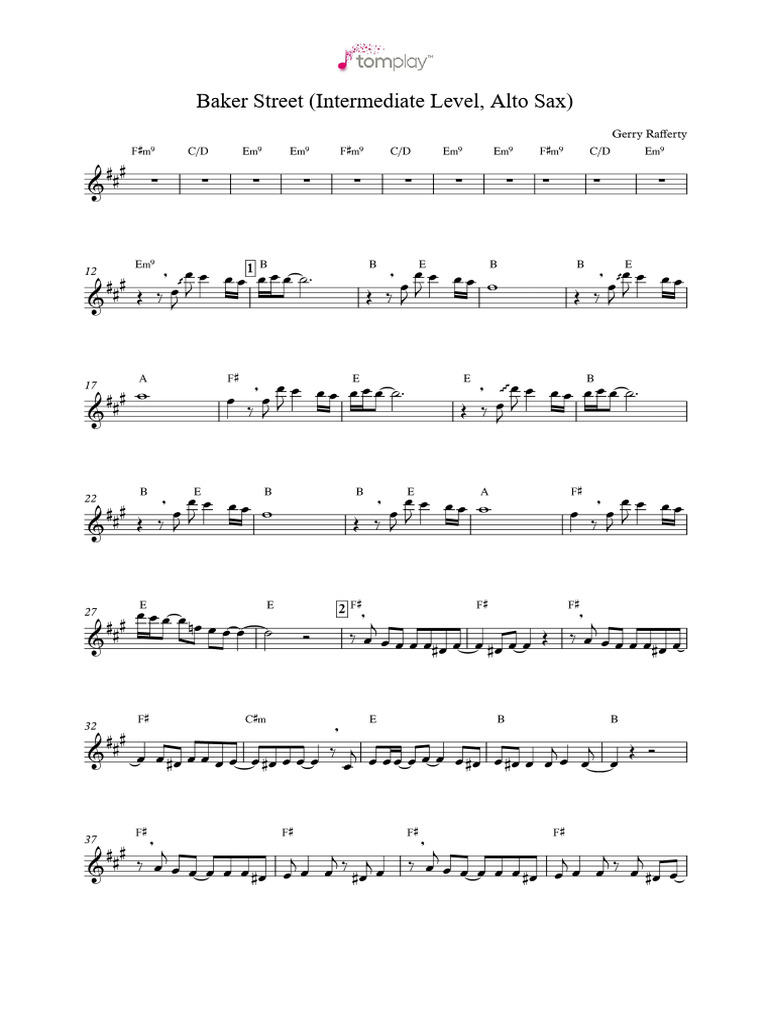 Baker Street (Intermediate Level, Alto Sax) | PDF