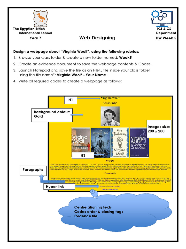ICT - Y7 - T1 - W5 - Web Designing - HW | PDF