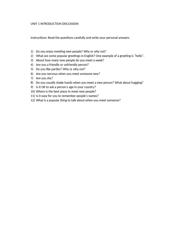 Unit 1 Introduction Discussion | PDF