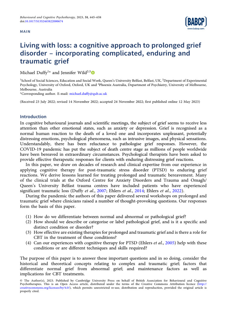 Living With Loss- A Cognitive Approach to Prolonged Grief Disorder ...