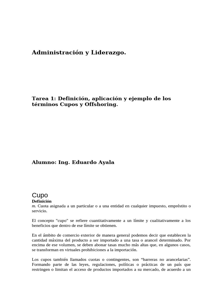 Marketing Global Tarea Cupos - Offshoring - CRM | PDF | Deslocalización | Gestión de la relación ...